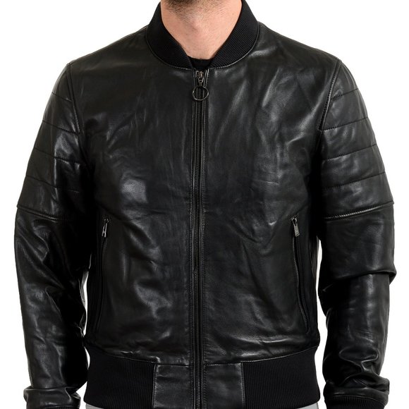 Hugo Boss | Jackets & Coats | Hugo Boss Mens Gipon Leather Black Bomber ...